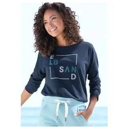 Langarmshirt ELBSAND "Iruna", Damen, Gr. M (38), marine, Jersey, Obermaterial: 50% Baumwolle, 50% Polyester, bedruckt, figurumspielend h&uuml;ftlang, Rundhals, Shirts Langarmshirt, mit Frontdruck, Longsleeve, lockerer Schnitt