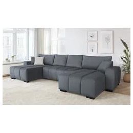 Wohnlandschaft Home Affaire "Bello U-Form, B: 347 cm", anthrazit, B:347cm, 100% Polyester, Sofas, Wohnlandschaft, Bettfunktion, Bettkasten & 2 Zierkissen, Federkern