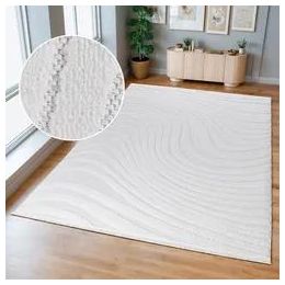 Teppich OTTO HOME "Samelia mit Fransen, Wellendesign, Balkon, Camping" Gr. 4, cream, B:160cm H:6mm L:230cm, Kunstfaser, Teppiche, Teppich, Hoch-Tief-Struktur, In- und Outdoor geeignet f&uuml;r K&uuml;che oder Esszimmer