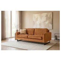 3-Sitzer Home Affaire "Pinto, 206 cm, Cord, Chenille, Lederoptik", brick rot, B:206cm H:85cm T:97cm, 100% Polyester, Sofas, mit Keder, schwarze Metallf&uuml;&szlig;e, Wellenunterfederung