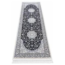 Teppich CarpetFine "Nain Diane, auch als L&auml;ufer", blau, B:80cm H:8mm L:600cm, Polyester, Polypropylen, Teppiche, Teppich, Kurzflor mit Fransen, Vintage Orient Look, Wohnzimmer