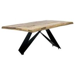SIT-M&Ouml;BEL Esstisch SIT, natur, schwarz, schwarz, natur, B:240cm H:77cm T:100cm, Mango massiv, Metall (Eisen), Tische, Esstisch, mit Baumkante wie gewachsen