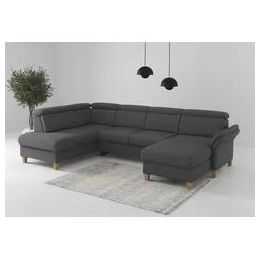 Wohnlandschaft Home Affaire "Glendale, U-Form", dunkelgrau, B:321cm H:84cm T:193cm, 95% Polyester, 5% Polyamid, Sofas, Wohnlandschaft, inkl. Kopfteilverstellung, wahlweise mit Vorziehsitz und Bettkasten