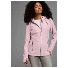 Fleecejacke Kangaroos, Damen, Gr. 36/38, rosa (rose), Fleece, Obermaterial: 100% Polyester, kontrastfarbene Details, unifarben mit Farbeinsatz, bequem h&uuml;ftbedeckend, Jacken Fleecejacke, figurbetonte Passform, mit Kapuze und Kordelzug, &Uuml;bergangsjacke