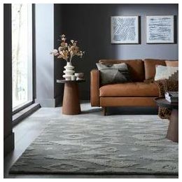 Wollteppich FLAIR RUGS "Dion Ikat, 100% Wolle", grau, B:200cm H:8mm L:290cm, Wolle, Teppiche, Ikat-Design, handgefertigt, Wohnzimmer, Schlafzimmer, Esszimmer