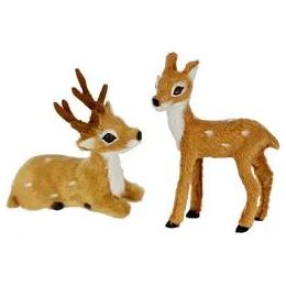 Dekofigur I.GE.A. "Tierfigur mini Reh 2er Set", braun, B:7cm H:7cm, Polyester, Dekofiguren, Kunstfell Tierfigur Statue Ornamente Pelz Pl&uuml;schtier Pelztier Waldtier