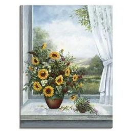 Artland "Sonnenblumen am Fenster" Arrangements 1 Stk. tlg. auf Holzrahmen gespannt