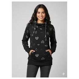 Sweatshirt Ragwear "NESKA AZTEK O", Damen, Gr. XXL, schwarz, Sweatware, Obermaterial: 70% Baumwolle, 30% Polyester, bedruckt, gemustert, h&uuml;ftbedeckend, asymmetrischer Ausschnitt, Rippb&uuml;ndchen, Sweatshirts Sweatshirt