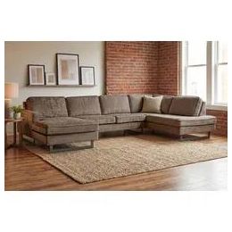Wohnlandschaft Home Affaire "Pinto, 350 cm, U-Form, XXL, mit Ottomanen", braun, B:350cm H:85cm T:206cm, 100% Polyester, Sofas, Wohnlandschaft, Cord, Chenille, Lederoptik, mit Keder, Metallf&uuml;&szlig;e, Wellenunterfederung