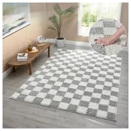 Hochflor-Teppich OTTO HOME "Kiiki, Karo-Muster" Gr. 1, grau, B:60cm H:30mm L:90cm, Kunstfaser, Teppiche, Kariert, auff&auml;lliges Schachbrettmuster, Wohnzimmer, Schlafzimmer