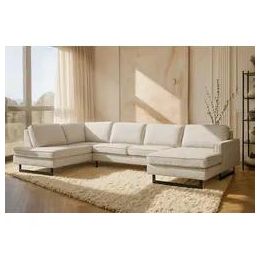 Wohnlandschaft Home Affaire "Pinto, 350 cm, U-Form, XXL, mit Ottomanen", creme, B:350cm H:85cm T:206cm, 100% Polyester, Sofas, Wohnlandschaft, Cord, Chenille, Lederoptik, mit Keder, Metallf&uuml;&szlig;e, Wellenunterfederung