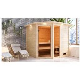 Sauna Karibu "Tally" mit bronzierter T&uuml;r und Kranz, naturbelassen", beige (naturbelassen), ohne Ofen, ohne Steuerung, (ohne Ofen), Saunen, aus hochwertiger nordischer Fichte