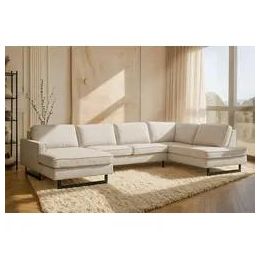 Wohnlandschaft Home Affaire "Pinto, 350 cm, U-Form, XXL, mit Ottomanen", creme, B:350cm H:85cm T:206cm, 100% Polyester, Sofas, Wohnlandschaft, Cord, Chenille, Lederoptik, mit Keder, Metallf&uuml;&szlig;e, Wellenunterfederung
