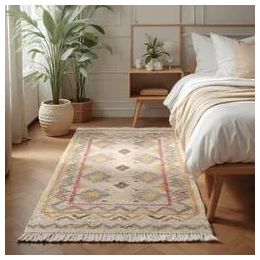 Teppich ELLE DECORATION "Kelim Imani", creme multifarben, B:80cm H:3mm L:200cm, Baumwolle, Jute, Teppiche, Teppich, Jute, Baumwolle, Natur, Handgewebt, Kelim, orientalisch, Boho