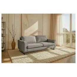 3-Sitzer Home Affaire "Pinto, 206 cm, Cord, Chenille, Lederoptik", silber grau, B:206cm H:85cm T:97cm, 100% Polyester, Sofas, mit Keder, schwarze Metallf&uuml;&szlig;e, Wellenunterfederung