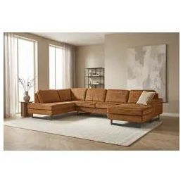 Wohnlandschaft Home Affaire "Pinto, 350 cm, U-Form, XXL, mit Ottomanen", brick rot, B:350cm H:85cm T:206cm, 100% Polyester, Sofas, Wohnlandschaft, Cord, Chenille, Lederoptik, mit Keder, Metallf&uuml;&szlig;e, Wellenunterfederung