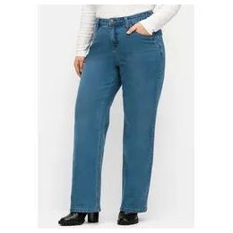 5-Pocket-Jeans sheego, Damen, Gr. 52, Normalgr&ouml;&szlig;en, blau (blau denim), 99% Baumwolle, 1% Elasthan, unifarben, lang, Jeans 5-Pocket-Jeans