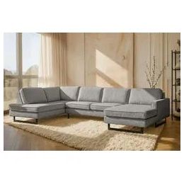 Wohnlandschaft Home Affaire "Pinto, 350 cm, U-Form, XXL, mit Ottomanen", silber grau, B:350cm H:85cm T:206cm, 100% Polyester, Sofas, Wohnlandschaft, Cord, Chenille, Lederoptik, mit Keder, Metallf&uuml;&szlig;e, Wellenunterfederung