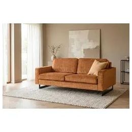 2-Sitzer Home Affaire "Pinto, 166 cm, Cord, Chenille, Lederoptik", brick rot, B:166cm H:85cm T:97cm, 100% Polyester, Sofas, mit Keder, schwarze Metallf&uuml;&szlig;e, Wellenunterfederung