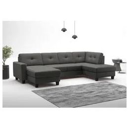 Wohnlandschaft Home Affaire "Varese", grau (anthrazit), B:304cm H:91cm T:170cm, Sofas, Wohnlandschaft, wahlweise mit Bettfunktion und Bettkasten