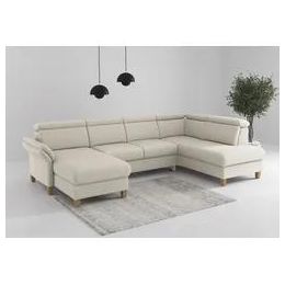 Wohnlandschaft Home Affaire "Glendale, U-Form", creme, B:321cm H:84cm T:193cm, 95% Polyester, 5% Polyamid, Sofas, Wohnlandschaft, inkl. Kopfteilverstellung, wahlweise mit Vorziehsitz und Bettkasten