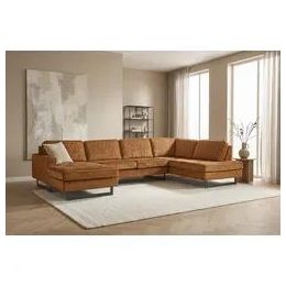 Wohnlandschaft Home Affaire "Pinto, 350 cm, U-Form, XXL, mit Ottomanen", brick rot, B:350cm H:85cm T:206cm, 100% Polyester, Sofas, Wohnlandschaft, Cord, Chenille, Lederoptik, mit Keder, Metallf&uuml;&szlig;e, Wellenunterfederung