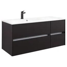 Waschtisch SAPHIR "Solid-Surface-Waschtisch mit Unterschrank Serie 6010,vormontiert,113cm", schwarz matt, schwarz matt, B:113cm H:53,2cm T:50cm, Holzwerkstoff, Waschtische, Waschtisch, Waschplatz, 4 Schubladen, LED-Beleuchtung, Badm&ouml;bel Set mit Waschtisch