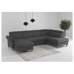 Wohnlandschaft Home Affaire "Glendale, U-Form", dunkelgrau, B:321cm H:84cm T:193cm, 95% Polyester, 5% Polyamid, Sofas, Wohnlandschaft, inkl. Kopfteilverstellung, wahlweise mit Vorziehsitz und Bettkasten