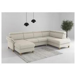 Wohnlandschaft Home Affaire "Glendale, U-Form", creme, B:321cm H:84cm T:193cm, 95% Polyester, 5% Polyamid, Sofas, Wohnlandschaft, inkl. Kopfteilverstellung, wahlweise mit Vorziehsitz und Bettkasten