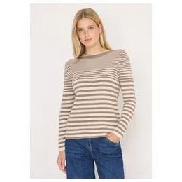 Strickpullover Cecil, Damen, Gr. XL (44), braun (toffee cream melange), Web, 100% Baumwolle, gestreift, normal normal, U-Boot-Ausschnitt, abgesteppt, Pullover Strickpullover, aus reiner Baumwolle