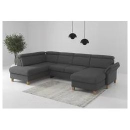 Wohnlandschaft Home Affaire "Glendale, U-Form", dunkelgrau, B:321cm H:84cm T:193cm, 95% Polyester, 5% Polyamid, Sofas, Wohnlandschaft, inkl. Kopfteilverstellung, wahlweise mit Vorziehsitz und Bettkasten