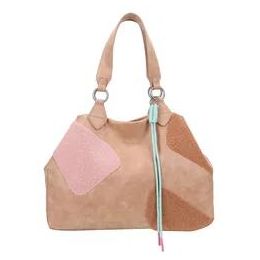 Henkeltasche Fritzi aus Preussen "Izzy Medium Limited Happy", Herren, Gr. B/H/T: 16cm x 34cm x 45cm, beige, Polyurethan (PU), bestickt, Taschen, mit moderner und weicher Flockung