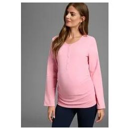 Umstandsshirt Neun Monate "2er Pack Stillshirts mit praktischem Ausschnitt", Damen, Gr. 44/46, rosa (rosa, wei&szlig;), Jersey, Obermaterial: 95% Baumwolle, 5% Elasthan, unifarben, Basic, Basic h&uuml;ftlang, Shirts Umstandsshirt, 2er Pack Umstands-Shirt f&uuml;r Schwangerschaft und Stillzeit