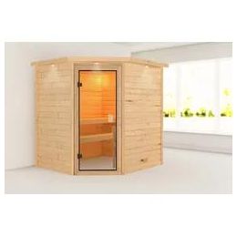 Sauna Karibu "Trixi" mit bronzierter T&uuml;r und Kranz, naturbelassen", beige (naturbelassen), ohne Ofen, ohne Steuerung, (ohne Ofen), Saunen, aus hochwertiger nordischer Fichte