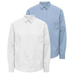 Only & Sons Langarmhemd ONLY & SONS "ONSFLORIAN LIFE LS POPLIN SHIRT 2- PACK", Herren, Gr. XL, N-Gr, wei&szlig; (cashmere blau pack:1wei&szlig; 1 cashmere blau), Web, Obermaterial: 65% Polyester, 35% Baumwolle, unifarben, slim fit, Hemden