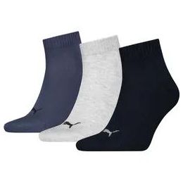 Kurzsocken Puma "Puma UNISEX QUARTER PLAIN 3P", Herren, Gr. 43-46, blau (navy, grau, nightshadow blau), Baumwollmischung, elastisch, Socken, Atmungsaktiv, Rippenb&uuml;ndchen, weiche Baumwollmischung