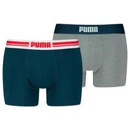 Boxershorts Puma "Puma MEN EVERYDAY PLACED LOGO BOXERS 2P", Herren, Gr. L, blau (blau, grau melange), Jersey, Obermaterial: 95% Baumwolle, 5% Elasthan, normal, Unterhosen, mit Logo Webbund