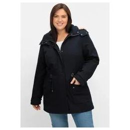 Parka sheego, Damen, Gr. 54, blau (nachtblau), 100% Baumwolle, Teddyfleece:100% Polyester, Wattierung:100% Polyester, unifarben, Jacken Parka