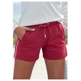 H.I.S. Shorts H.I.S, Damen, Gr. 52/54, N-Gr, rot, Interlock, Obermaterial: 60% Baumwolle, 40% Polyester, unifarben, Basic, bequem kurz, Hosen Shorts, mit seitlichen Streifen, Loungewear