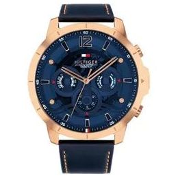 Multifunktionsuhr Tommy Hilfiger "LUCA", blau, ros&eacute;goldfarben, Armbanduhren, Herren, Quarzuhr, Armbanduhr, Herrenuhr, Lederarmband, analog