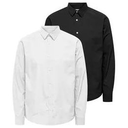 Only & Sons Langarmhemd ONLY & SONS "ONSFLORIAN LIFE LS POPLIN SHIRT 2- PACK", Herren, Gr. XL, N-Gr, wei&szlig; (schwarz pack:1wei&szlig; 1schwarz), Web, Obermaterial: 65% Polyester, 35% Baumwolle, unifarben, slim fit, Hemden