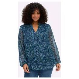 Langarmbluse sheego BY JOE BROWNS, Damen, Gr. 42, tiefblau, bedruckt, 98% Polyester, 2% metallisierte Fasern, bedruckt, gemustert, mehrfarbig, Blusen