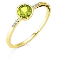 Fingerring OROLINO "Gold 585 mit 6x Brillant zus. 0,025ct. und Peridot" Gr. 54, gelb, Fingerringe, Damen, 054 (17,2), 0,03 SI = kleine Einschl&uuml;sse, Gold, Fingerring