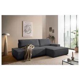 Ecksofa Home Affaire "SHERWOOD, Schlafsofa in L-Form offen (275cm), Cord, Leinenoptik", anthrazit, B:275cm H:85cm T:167cm, 100% Polyester, Sofas, Ecksofa, Schlaffunktion und Bettkasten, Kedernaht, hoher Sitz- & Liegekomfort