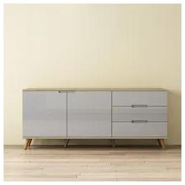 Sideboard OTTO HOME "Lund", grau, B:180cm H:75cm T:40cm, ABS-Kunststoff, FSC-zertifizierter Holzwerkstoff, Holzwerkstoff, MDF, Melamin, Sideboards, Sideboard, mit gl&auml;nzenden Fronten, Griffmulden, helles Holzdekor, Breite 180 cm