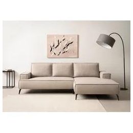 Ecksofa Home Affaire "TVINNU, L-Form, 275cm, in Cord und Leinenoptik", beige (hellbeige), B:275cm H:83cm T:173cm, Sofas, Ecksofa, wahlweise Recamiere rechts/links, schwarze F&uuml;&szlig;e, bequemer Sitzkomfort