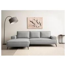 Ecksofa Home Affaire "TVINNU, L-Form, 275cm, in Cord und Leinenoptik", silber (silbergrau), B:275cm H:83cm T:173cm, Sofas, Ecksofa, wahlweise Recamiere rechts/links, schwarze F&uuml;&szlig;e, bequemer Sitzkomfort