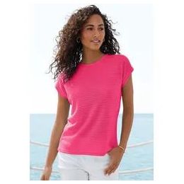 Kurzarmshirt Vivance "aus b&uuml;gelfreiem Waffelstrick", Damen, Gr. 44/46, pink, Strick, Obermaterial: 64% Polyester, 34% Viskose, 2% Elasthan, leicht transparent, unifarben, bequem, Rundhals, Shirts