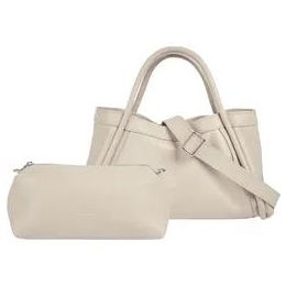 Henkeltasche CLUTY "2 in 1", Damen, Gr. B/H/T: 34cm x 20cm x 13cm onesize, beige, Leder, leicht gl&auml;nzend, unifarben, Taschen, echt Leder, Made in Italy