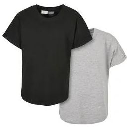 Kurzarmshirt Urban Classics "Urban Classics Herren Boys Long Shaped Turnup Tee 2-Pack", Damen, Gr. 146/152, grau schwarz, 100% Baumwolle, unifarben, oversize, Rundhals, Shirts